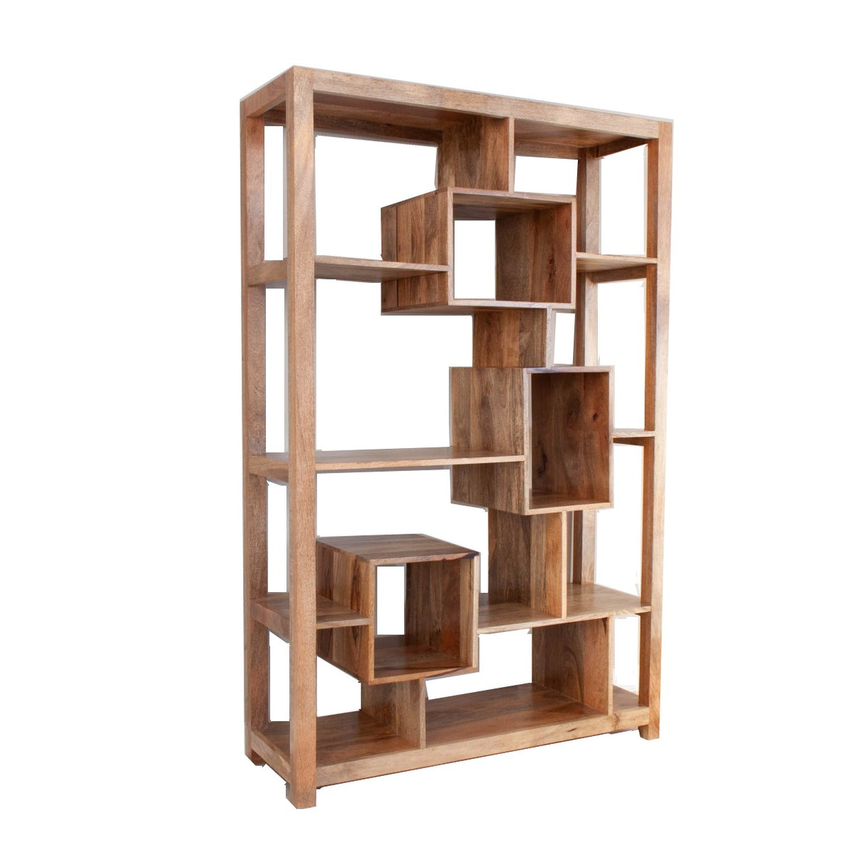Novo Mango Wood Large Open Display Shelving Unit Geometric Bookcase ...