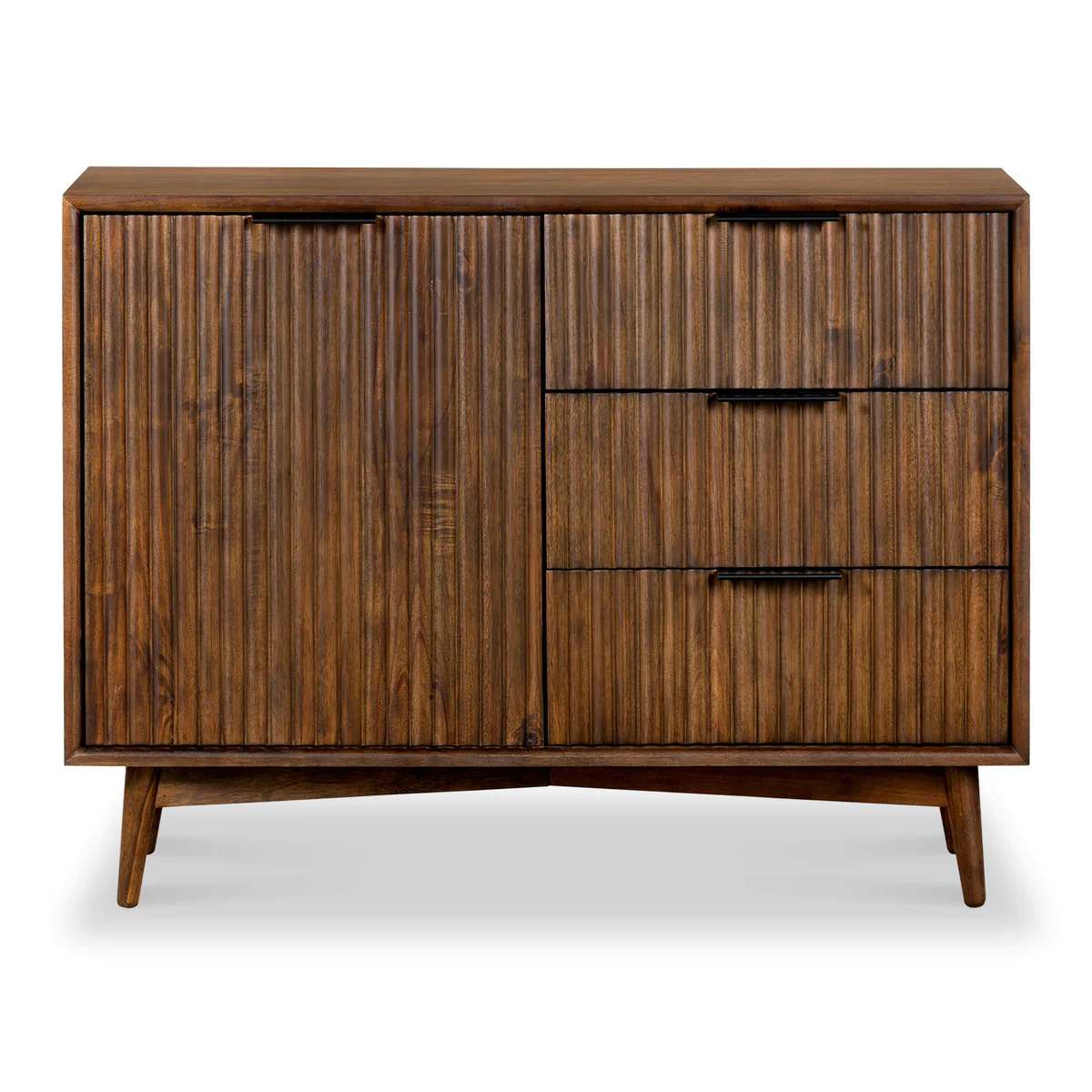 Strand Walnut Small 1 Door 3 Drawer Sideboard | The Furniture Mega Store
