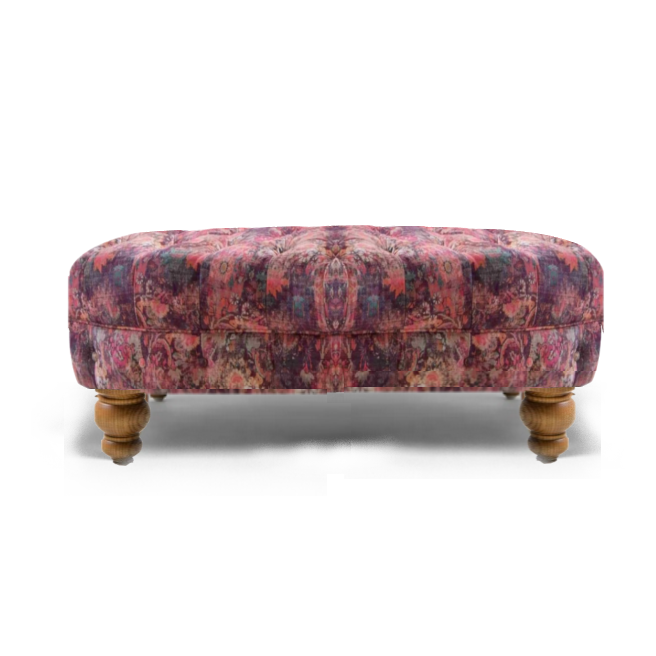 Serpentine Button Tufted Top Oval Footstool | The Furniture Mega Store