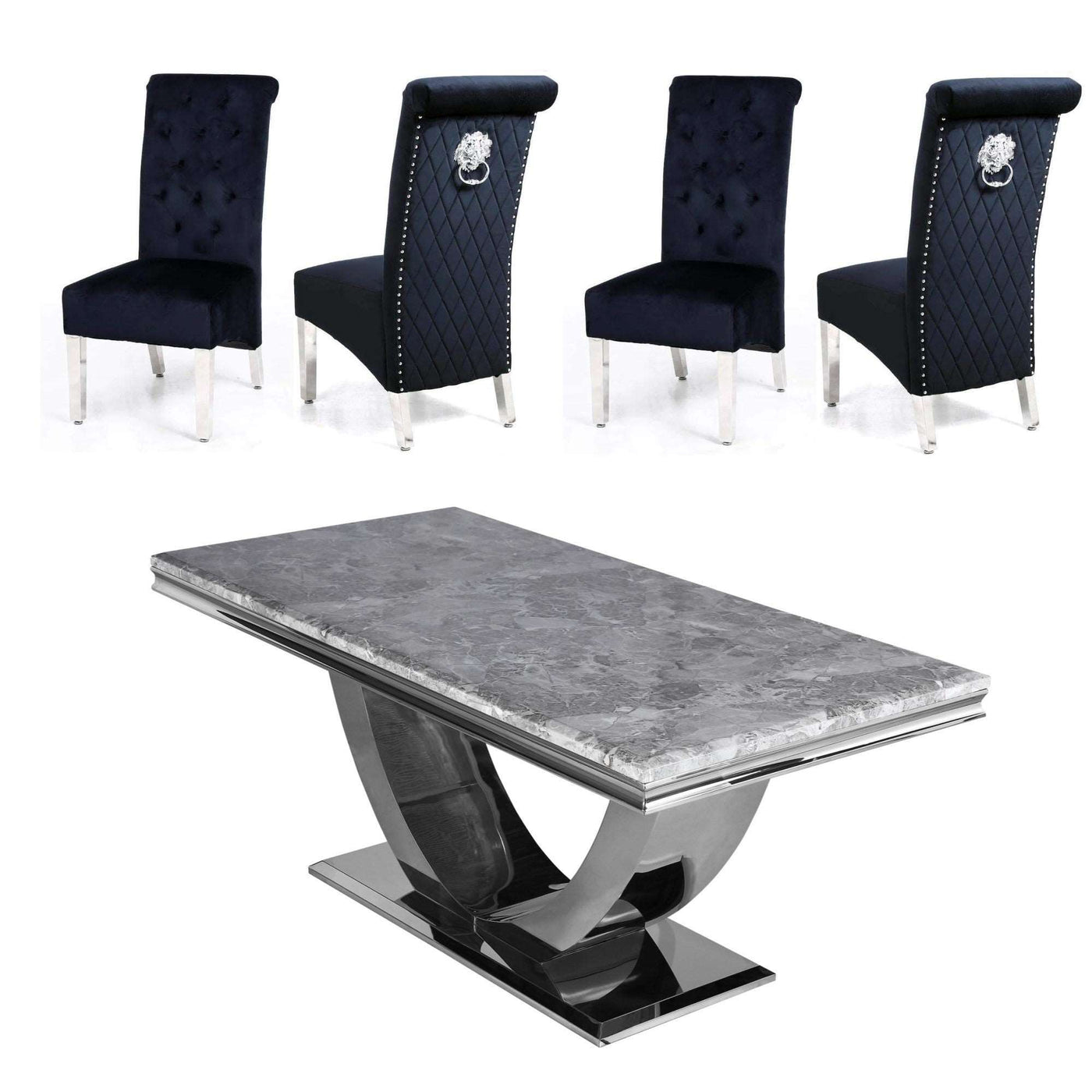 Ariel 1.8 Marble Dining Table & Sofia Velvet Lion Knocker Dining Chairs ...