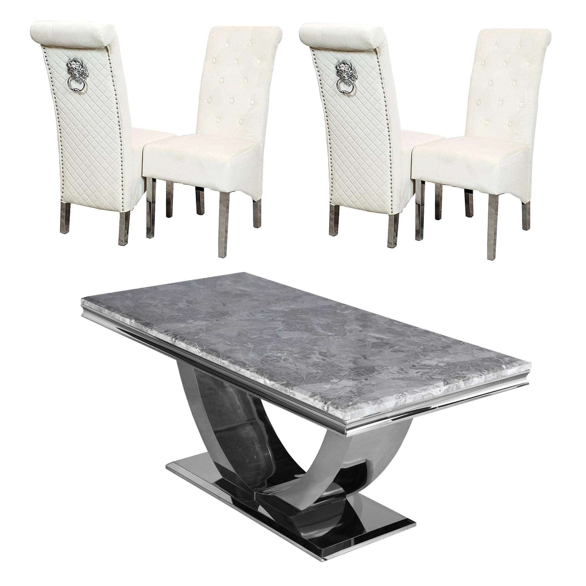 Ariel 1.8 Marble Dining Table & Sofia Velvet Lion Knocker Dining Chairs ...