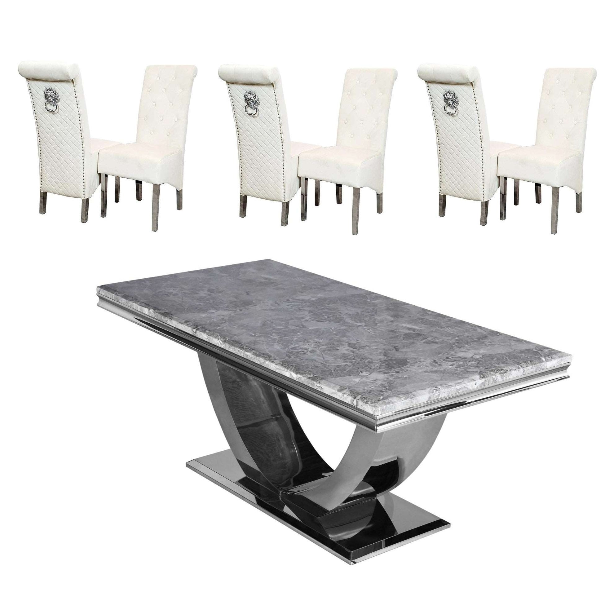 Ariel 1.8 Marble Dining Table & Sofia Velvet Lion Knocker Dining Chairs ...