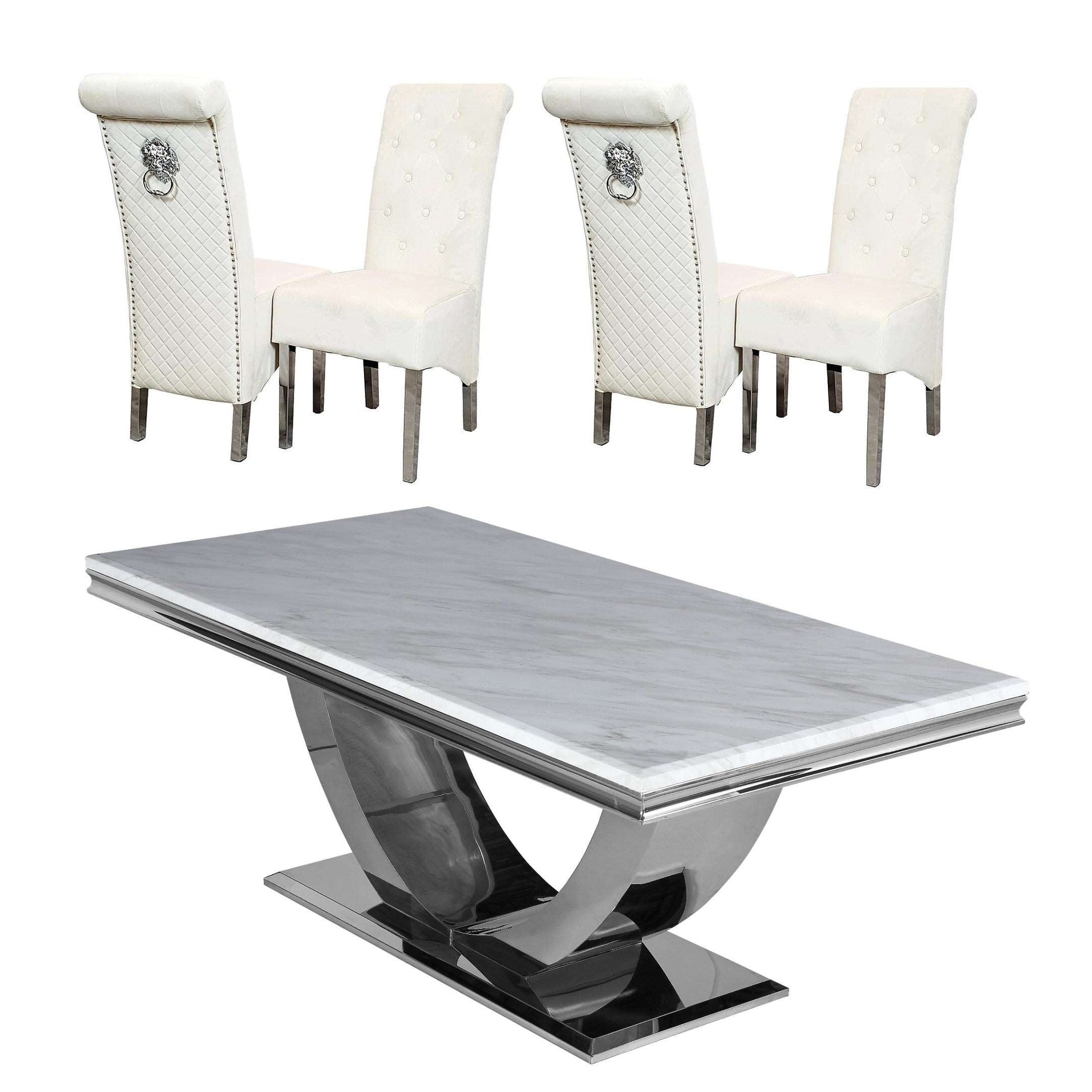Ariel 1.8 Marble Dining Table & Sofia Velvet Lion Knocker Dining Chairs ...