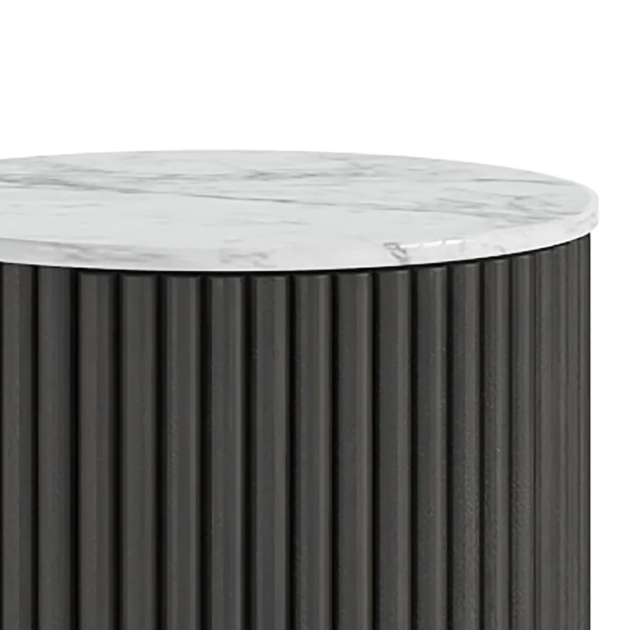 Miles Charcoal Fluted Mango & White Marble Top Round Side Table On Legs ...