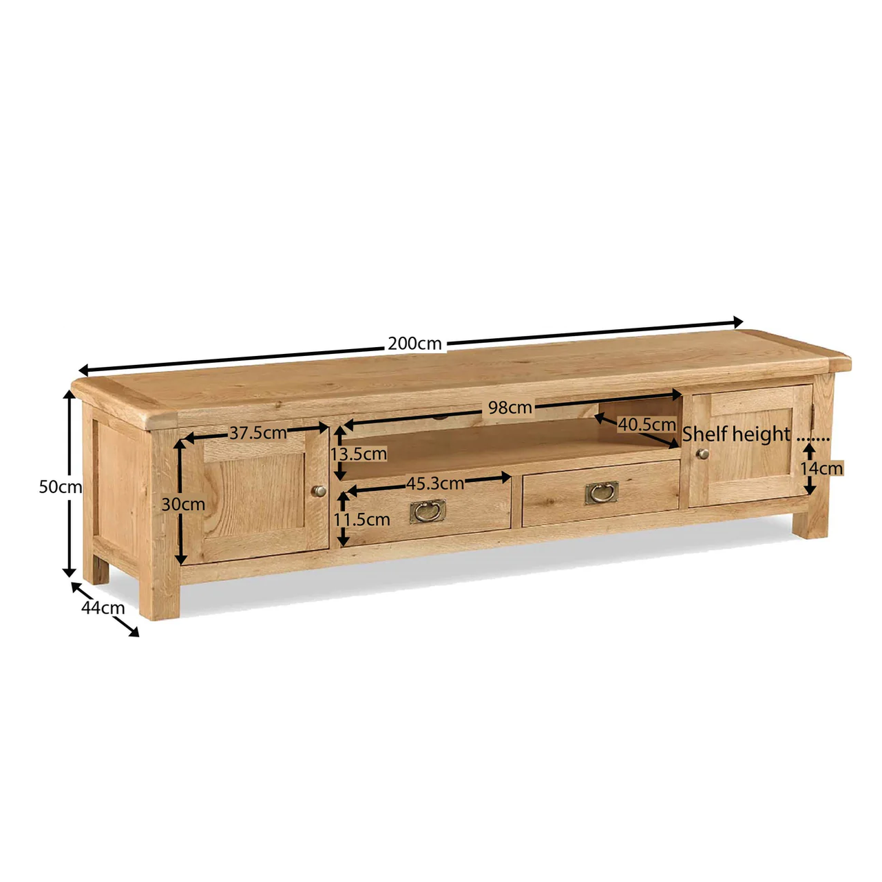 Sailsbury Solid Oak Extra Large Low Line TV Unit - 200cm | The ...