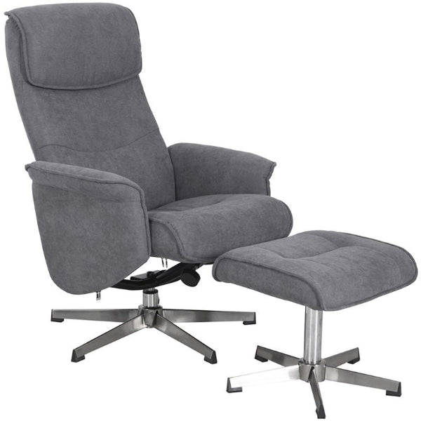 Rayna Grey Fabric Recliner Chair & Footstool Set | The Furniture Mega Store