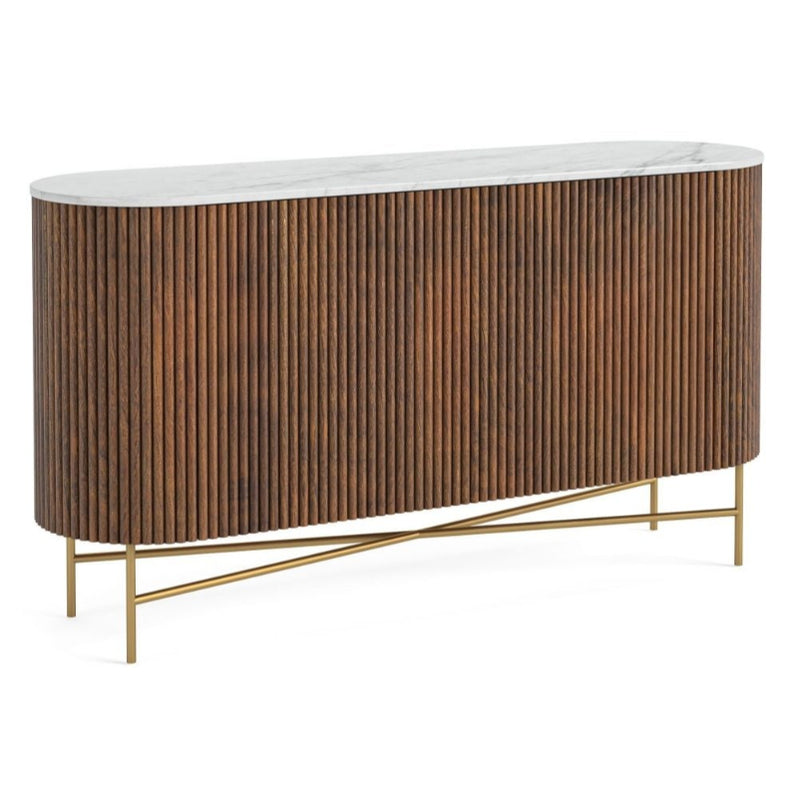 Milo Walnut Fluted Wood & Marble Top Large Curved 2 Door Sideboard ...