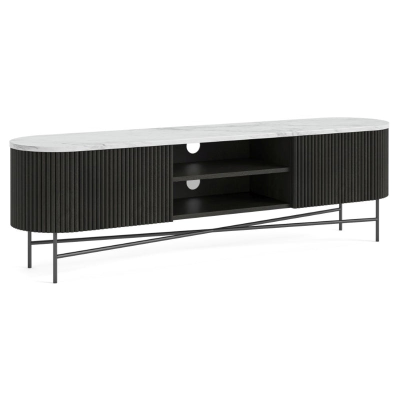 Miles Charcoal Fluted Mango & White Marble Extra Large Curved TV Unit ...