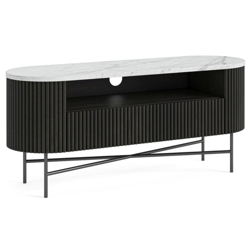 Miles Charcoal Fluted Mango & White Marble Small Curved TV Unit 120cm ...