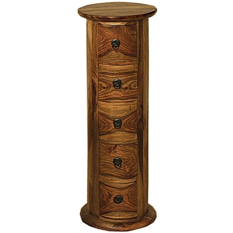 Thacket Sheesham 5 Drawer Round Chest | The Furniture Mega Store