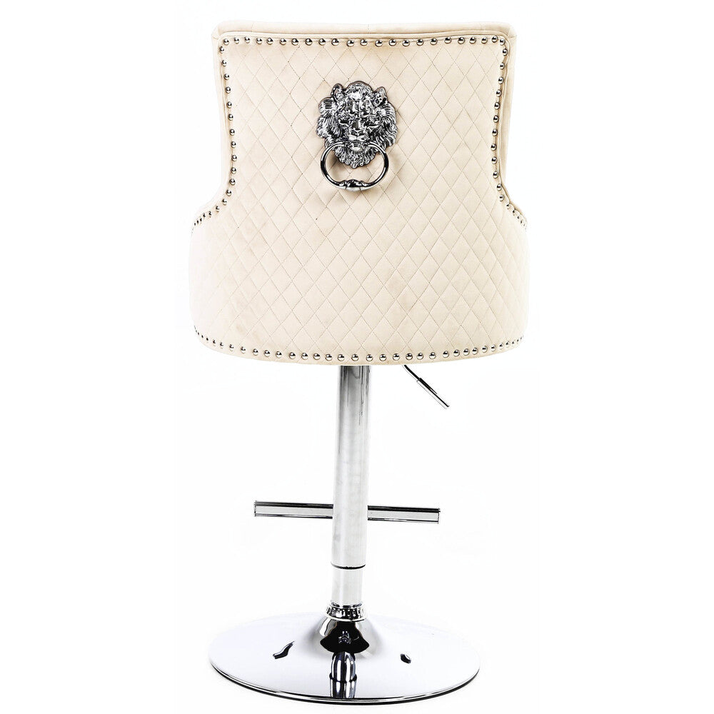 Majestic Mink Velvet Diamond Quilted - Lion Head Knocker Back Bar Stool ...