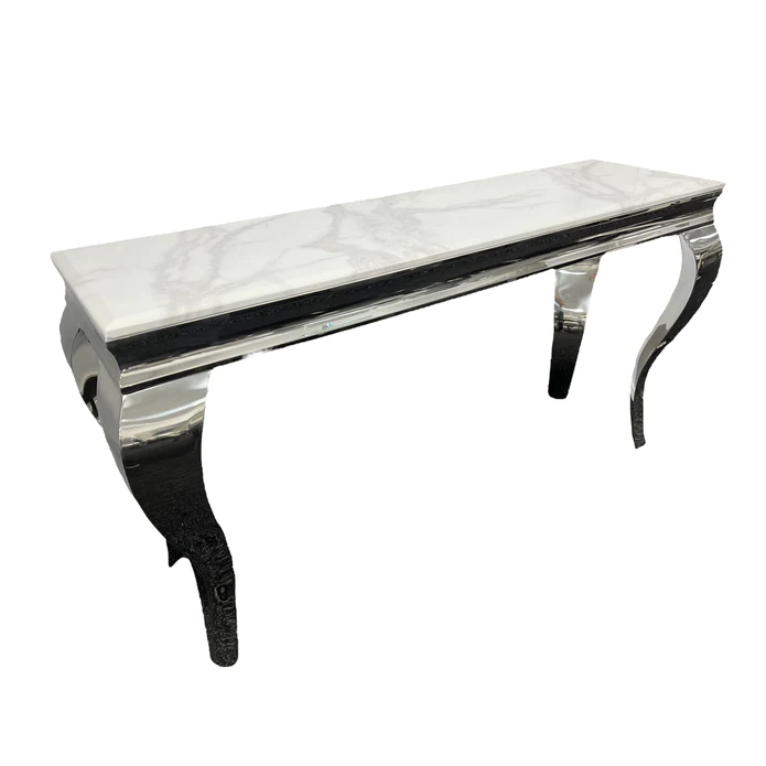 Louis White Marble Top & Polished Steel Console Table - 120cm | The ...