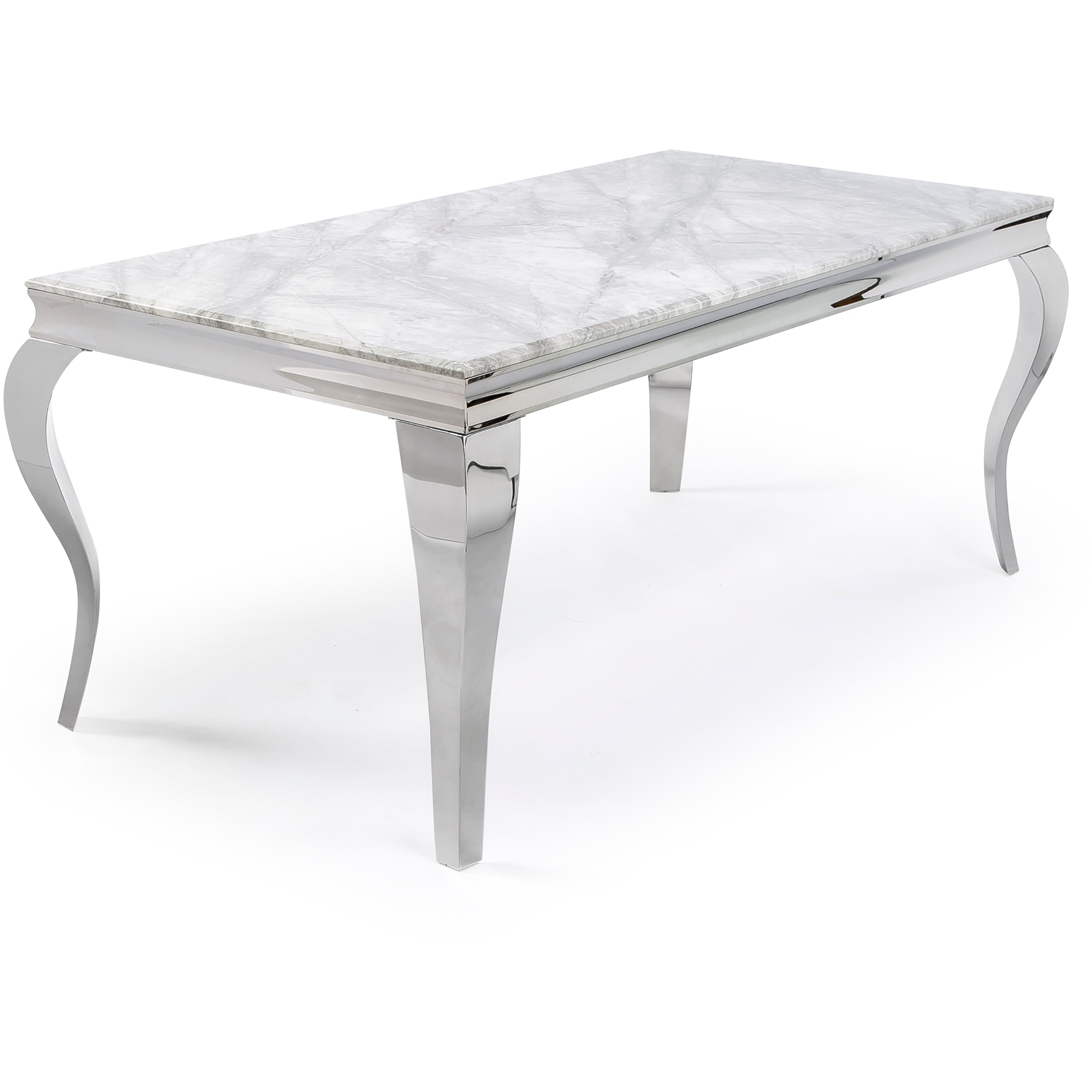 Louis 200cm Light Grey Marble Dining Table & 6 Cheshire Grey Velvet ...