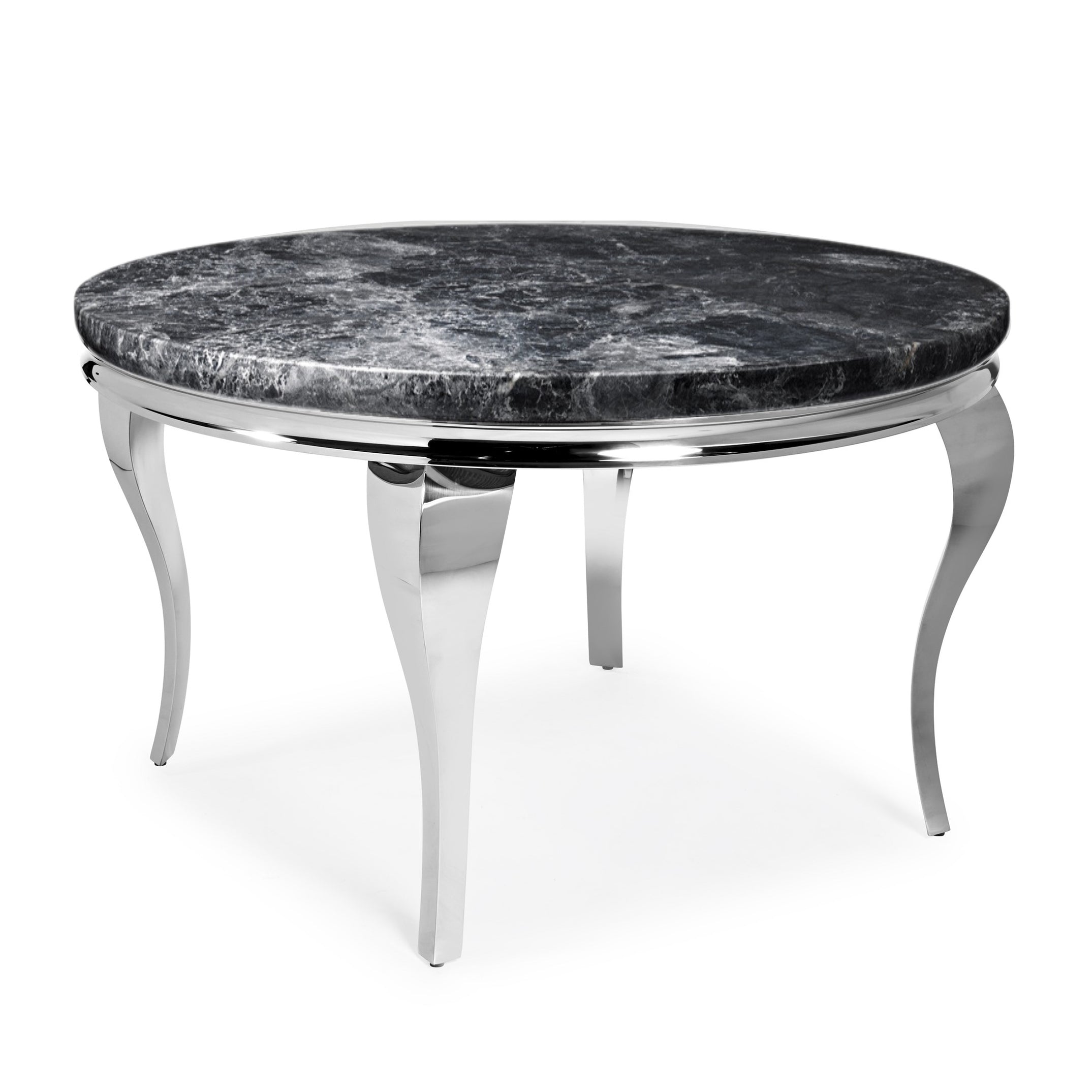 Mayfair Round 1.3 Black Marble Top Dining Table With Stainless Steel ...