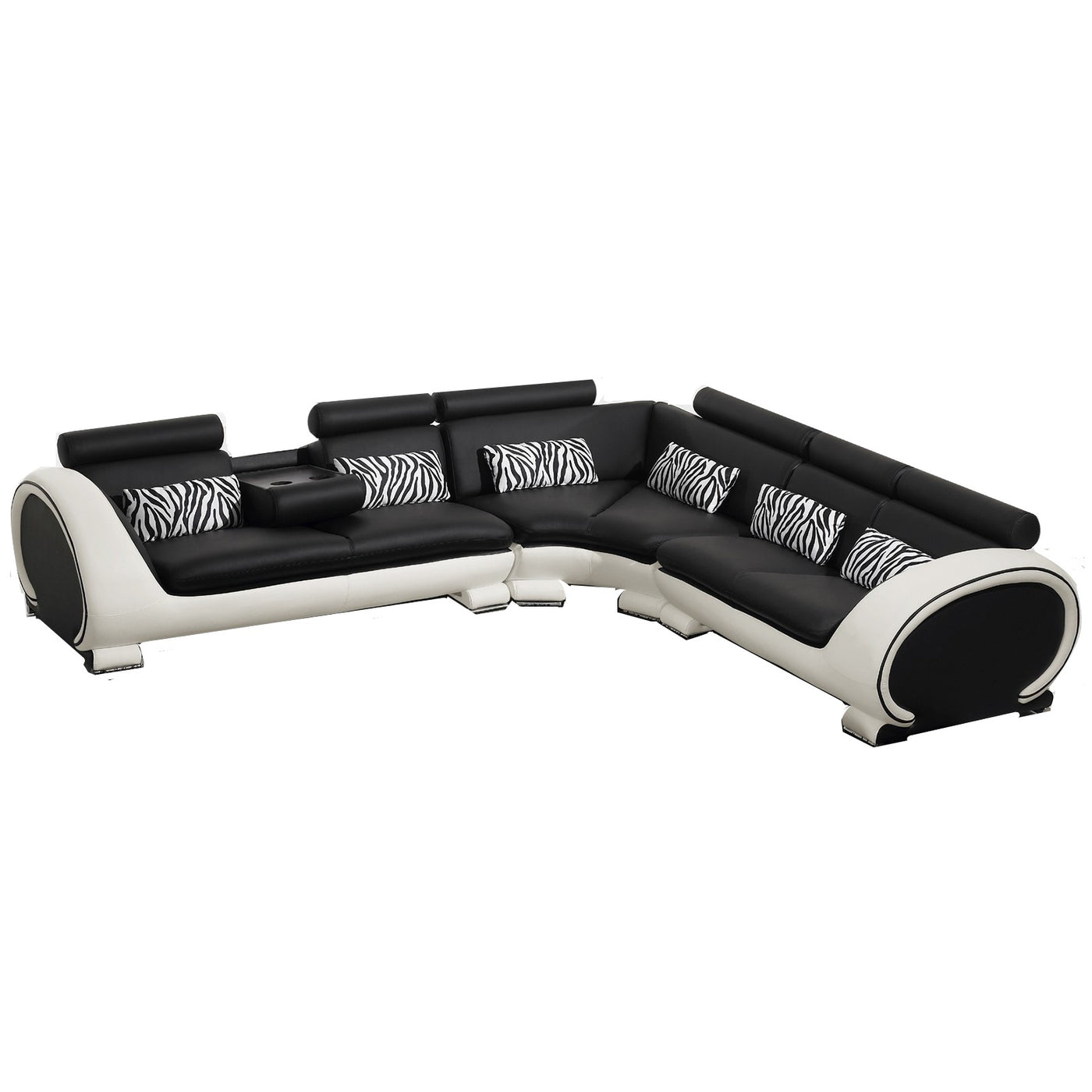 Xavier Curved Leather Corner Sofa With Adjustable Headrests & Drinks ...