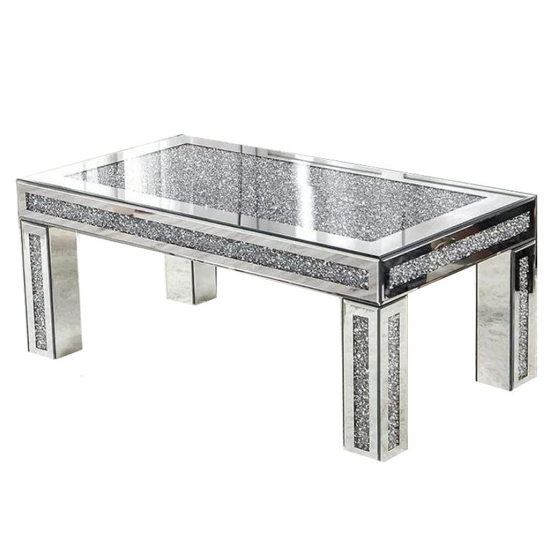 Crushed Diamond Top & Legs Mirrored Coffee Table | The Furniture Mega Store