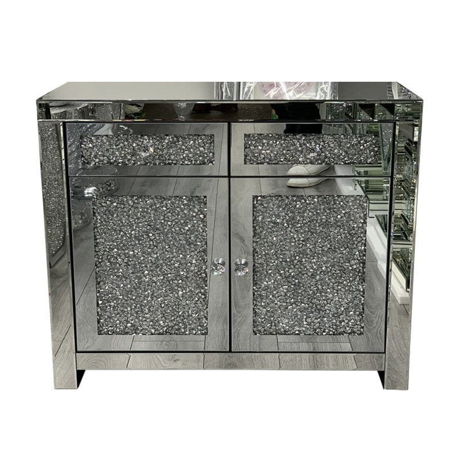 Crushed Diamond Mirrored 2 Door Medium Sideboard | The Furniture Mega Store